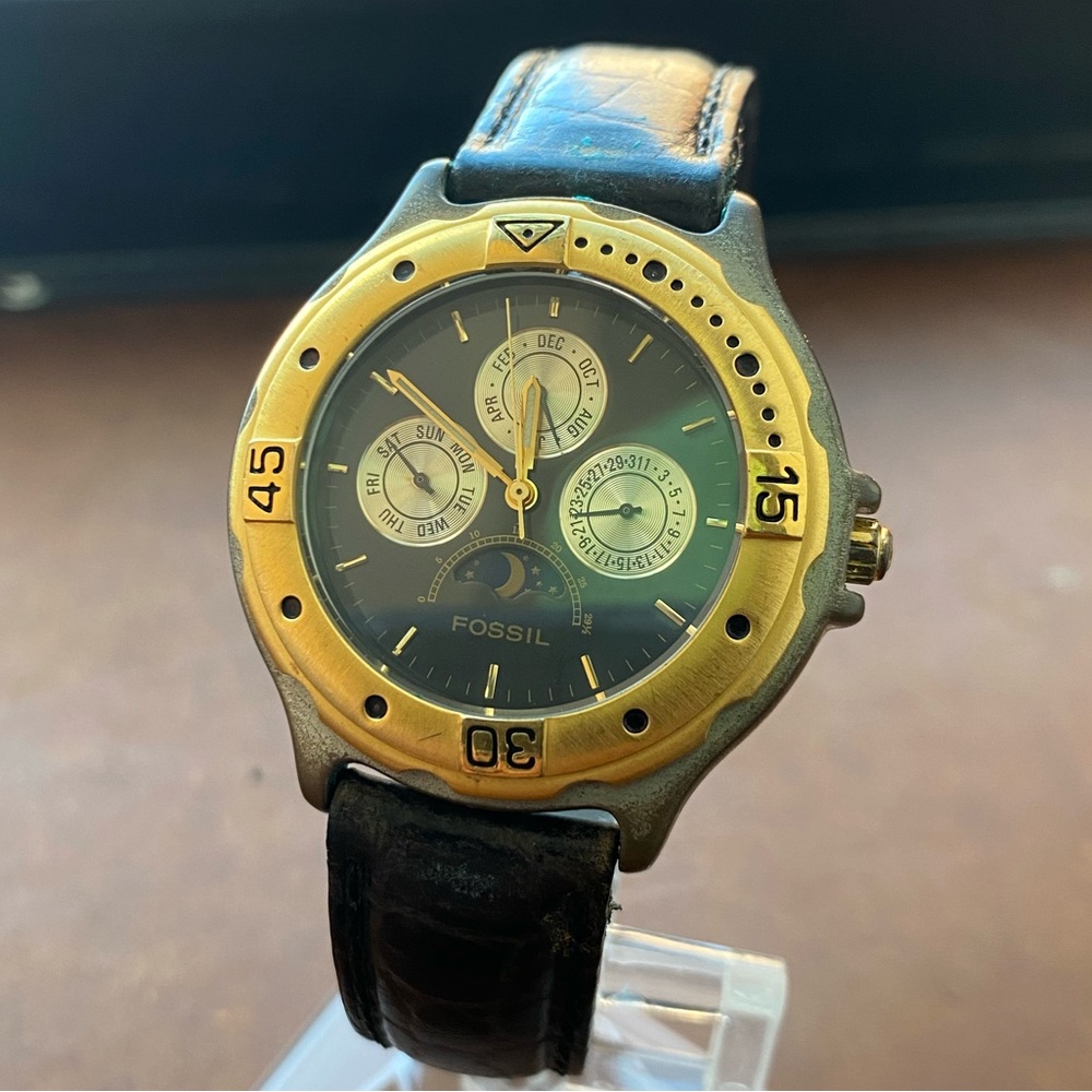 1995 Fossil Chronograph Moon Phase Watch Bq-8480 - Gem